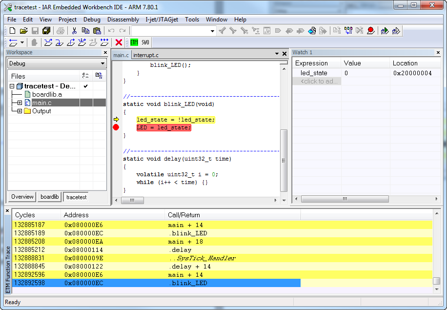ETMトレースを使用した非侵襲性デバッグ